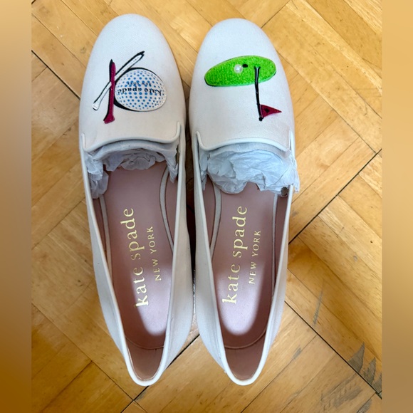 kate spade | Shoes | Kate Spade Cream Golf Embroidered Loafers Brand ...